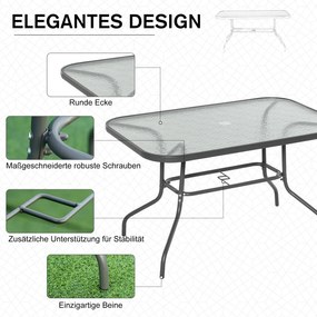 Outsunny Zahradní stůl Outsunny, balkonový stůl, zahradní stolek, se skleněnou deskou, otvor pro slunečník, tvrzené sklo + kov, karbonově šedá, 120 x…