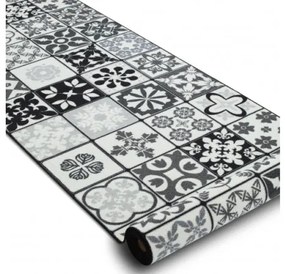 Protiskluzový běhoun AZULEJO PATCHWORK lisabonský obklad - šedý / černý