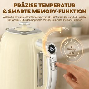 HOMCOM Sada konvice a toustovače s LED displejem, 1,7 l konvice s funkcí udržení teploty 3 hod., krémová