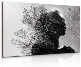 Obraz silueta dívky se vzorem stromu