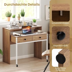 Costway Rozkládací stůl malý s 2 zásuvkami a kolečky – 100 × 63 × 88 cm