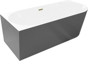 Mexen Silo, rohová volně stojící rýhovaná vana, levá, 170 x 80 cm, bílá-šedá, zlatý lesklý přepad, 52891708062L-50