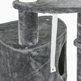 Strom pro kočky PawHut s nastavitelnou výškou H220-265 cm, nosnost do 30 kg, strom pro kočky s bidýlky, hracím míčem a postranním pelíškem, tmavě šed…