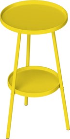 Outsunny Malý Kolečkový Boční Stolek se Dvěma Paterami, Zahradní Stolek, pro Terasu, Obývací Pokoj, Balkon, Kov, Žlutý