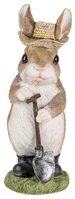 Dekorativní soška králíka s kloboukem a rýčem – 9x8x22 cm