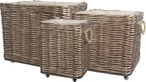 Sada 3ks hnědých košů French Basket Nature s kolečky – 70*70*60/ 55*55*51/ 40*40*45 cm