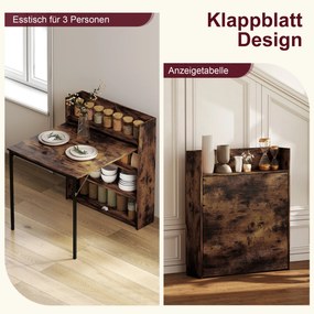 HOMCOM Skládací jídelní stůl s regálem, industriální design, úspora místa, pro malé prostory, 80x90x93cm, rustikální hnědá