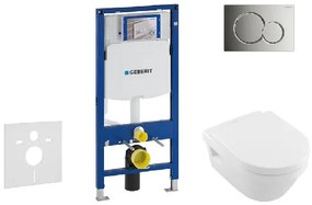 Geberit Duofix - Modul pro závěsné WC s tlačítkem Sigma01, lesklý chrom + Villeroy Boch - WC a sedátko, DirectFlush, SoftClose, CeramicPlus 111.300.00.5 NB2