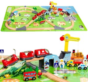 Dřevěná vláčkodráha s jeřábem a mapou města puzzle