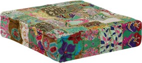 Sedací puf patchwork čtverec ručně vyrobený 50x50x12 cm zelený 246576