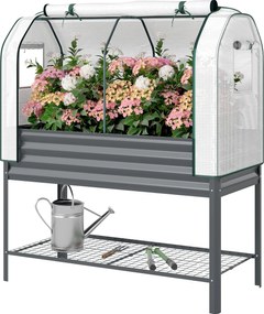 Outsunny vyvýšený záhon s PE krytem — pozinkovaný kovový květináč s výstelkou a spodní policí, 167 l, 120 × 55 × 140 cm, tmavě šedý | Aosom