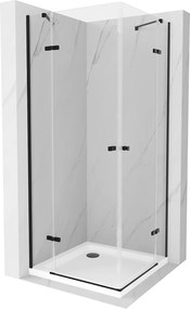 Mexen Roma Duo, sprchový kout 90 (dveře) x 90 (dveře) cm, 6mm čiré sklo, černý profil + sprchová vanička, 854-090-090-70-02-4010B