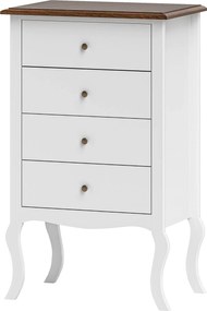 HOMCOM Komoda se 4 Šuplíky ve Francouzském Stylu - Dětská Komoda s Protiskluzovým Designem pro Obývací Pokoj a Chodbu 60x40x98,5 cm Bílá a Dub | Aosom