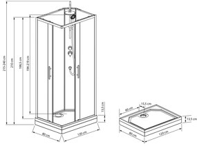 Aqualine GRANVIK obdélníkový sprchový box 800x1200x2180mm, čiré sklo GG80X120