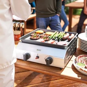 Plynový gril Outsunny 8000BTU/2,4 kW, grilovací vozík včetně 2 nerezových hořáků, regulátor tlaku, 44 x 44,5 x 19 cm, stříbrná + černá