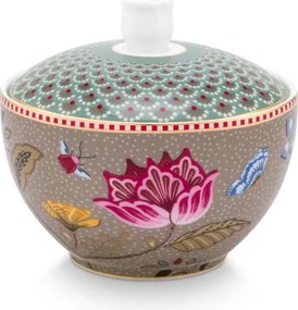 Pip Studio Blooming Tales cukřenka 300ml, modrá-khaki (Stylová cukřenka z tenkostěnného porcelánu)