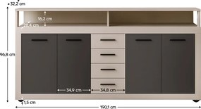 Kombinovaná komoda, kašmír/černá, LUNYSA