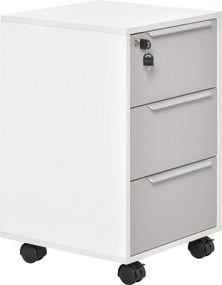 HOMCOM zásuvková jednotka se 3 zásuvkami – kancelářský file cabinet s kolečky, zámkem a 2 klíči pro domácí kancelář 40x40x63,5 cm bílá a šedá