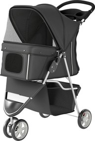 PawHut skládací kočárek pro malé psy s úložným košem, síťovými okny a držákem na nápoj — nosnost 10 kg, 77 × 44 × 102 cm, tmavě šedý