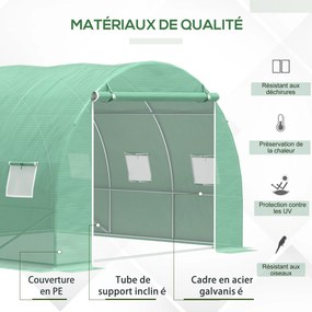 Zahradní skleník Outsunny 9 m², 3 x 2 m, tunelový skleník se zipovými dveřmi a 6 síťovými okny, ocelový rám a vysoce hustý PE, UV-odolný, zelený