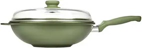 Risoli DR GREEN zelená / Pánev wok / 32 cm / skleněná poklice / litý h