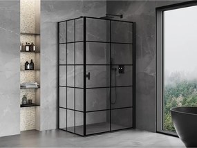 Mexen Mist-B, 1-křídlý ​​výklopný sprchový kout, pravý, 70 x 110 cm, čiré sklo-černá mřížka, 8A2T-070-110-70-77-P
