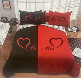 6 dílné Povlečení polycotton Mr & Mrs red 200x140cm + 90x70 cm TiaHome