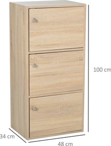 HOMCOM Víceúčelová skříň se 3 policemi a 3 dveřmi pro domov, ložnici, obývací pokoj nebo kancelář, 48x34x100cm