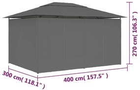 Zahradní altán 3x4m se závěsy antracit