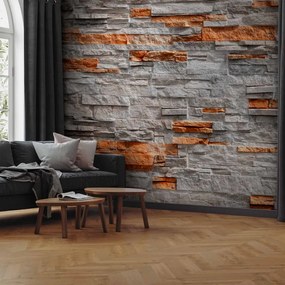 Fototapeta Duet - béžové pozadí s kamennou texturou a oranžovými prvky