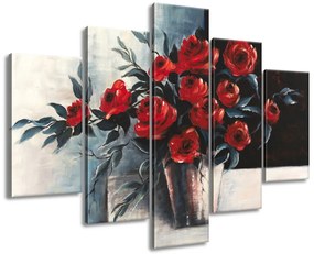 Gario Ručně malovaný obraz Růže ve váze - 5 dílný Rozměry: 150 x 105 cm