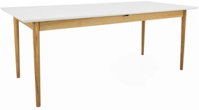 OnaDnes -20% Bílý lakovaný rozkládací jídelní stůl Tenzo Svea 195/275 x 90 cm s dubovou podnoží