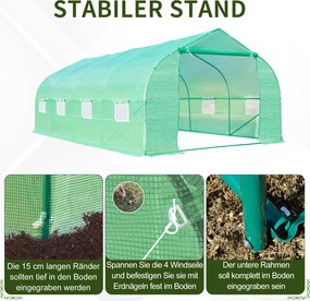 Outsunny skleník na rajčata se sedlovou střechou 600x300x200cm skleník ze zelené fólie pro zahradnictví a péči o rostliny | Aosom.de