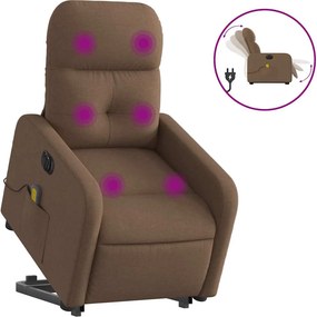 Elektrické zvedací masážní polohovací křeslo hnědé textil 3206826