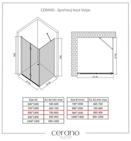 CERANO - Sprchový kout Volpe L/P - chrom, transparentní sklo - 80x90 cm - skládací