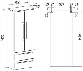 Mereo Bino koupelnová skříňka vysoká dvojitá 163 cm dub Arlington CN629