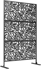 Outsunny dekorativní ochrana soukromí pro venkovní použití, zahradní clona 3 panely s květinovým vzorem, ocel 122 x 45 x 198 cm, černá