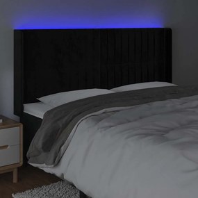 Čelo postele s LED černé 183 x 16 x 118/128 cm samet 3124348