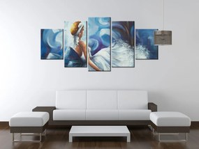 Gario Ručně malovaný obraz Modrá dáma během tance - 5 dílný Rozměry: 150 x 105 cm