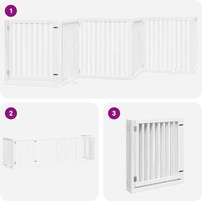 Zábrana pro psy s dvířky skládací 6 panelů bílá 480 cm topol 3155677