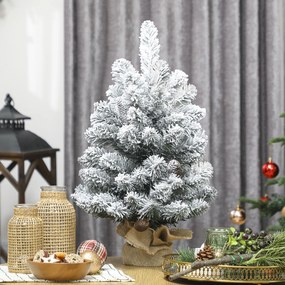 HOMCOM Mini umělý vánoční stromek 60 cm, smrkový stromek umělý se sněhem, 72 větviček, 6 šišek, cementová základna
