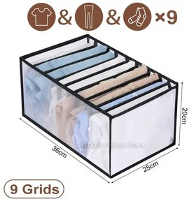 Šatní organizér transparentní (20x25x36 cm) Barva: Černá, Velikost: 9 přihrádek