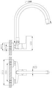 Invena Verso, nástěnná kuchyňská baterie 150mm s elastickým ramenem, černá matná, INV-BC-82-E44-L