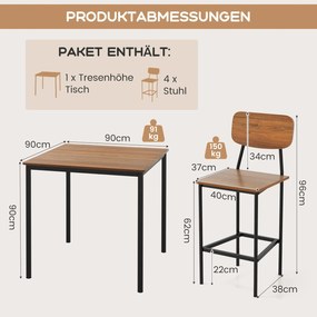 Costway Jídelní set s vysokým stolem a 4 barovými stoličkami