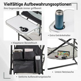 Costway Camping Chair Skládací vysoká skládací židle s bočním stolkem
