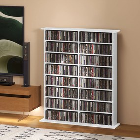 HOMCOM Úložný prostor na CD a DVD, multimedia úložná jednotka se 16 přihrádky a 12 nastavitelnými policemi, maximální kapacita 720 CD/396 DVD a Blu-r…