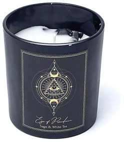 Milujeme Kameny Manifestační svíčka - Eye of Providence - šalvěj a bíý čaj s černým obsidiánem - malá