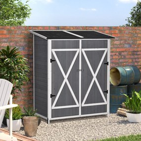 Outsunny kůlna na nářadí zahradní kůlna 2 dveře asfaltová střecha jedlové dřevo šedá+bílá 139x75x160cm