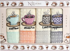 KUCHYŇSKÉ UTĚRKY COFFEES SADA 4 KS 50X70 CM VZOROVANÉ