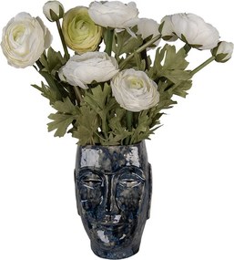 Modrý keramický obal na květináč/ váza s obličejem Blue Dotty L - 17*14*21 cm
